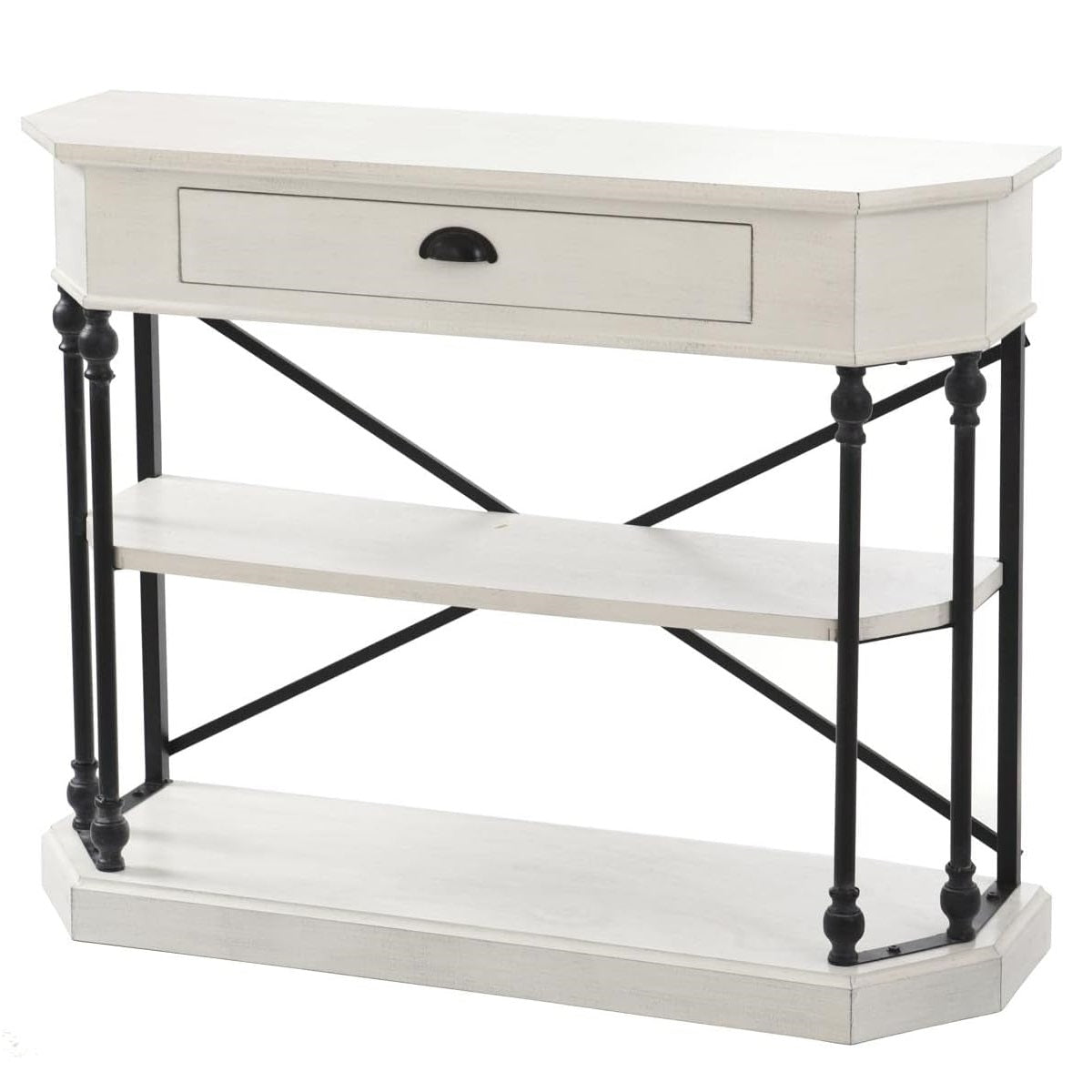 White 3-Tier Single Drawer Clipped Corner Console Table – BHN