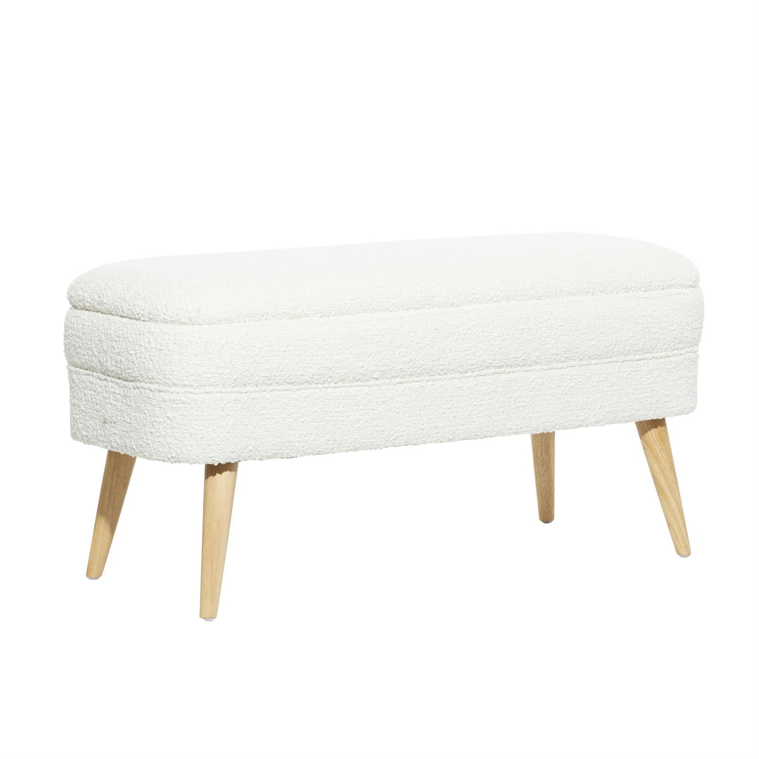 White Upholstered Boucle Lift-top Storage Bench – BHN
