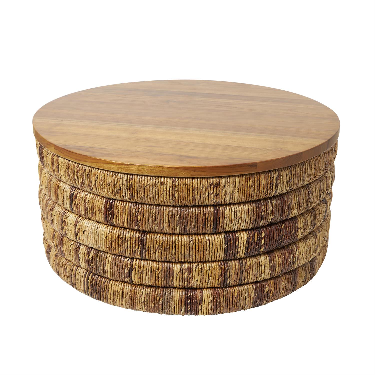 Seagrass Handwoven Coffee Table with Teak Wood Top – BHN