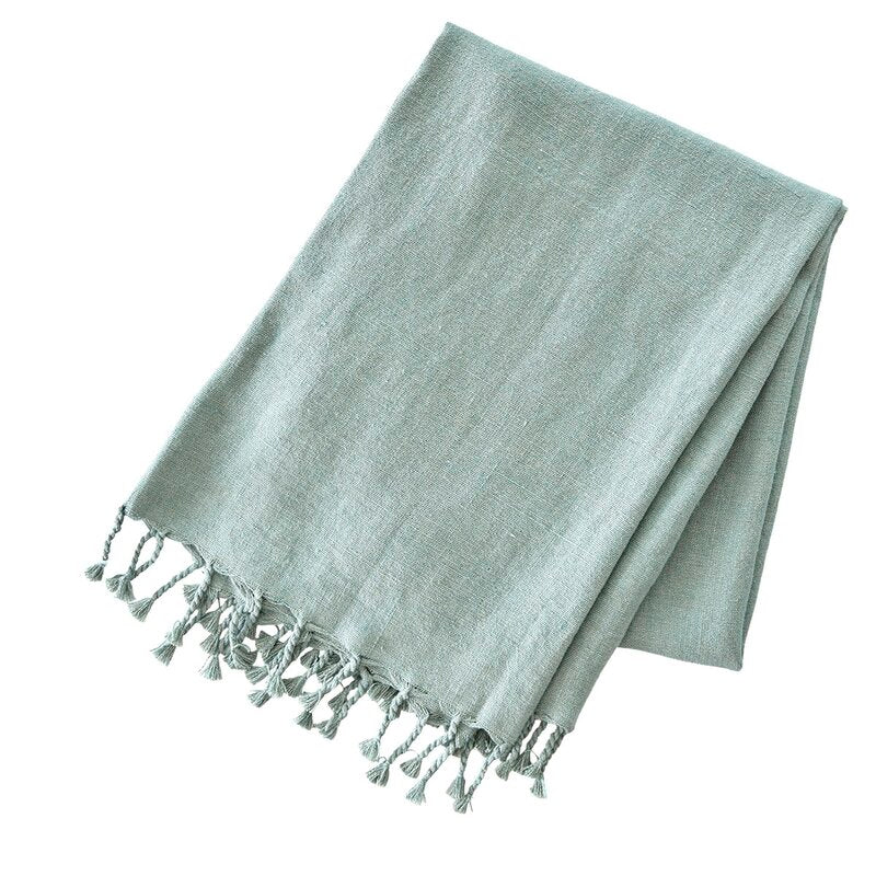 Relaxed Linen Throw with Braided Fringe – BHN